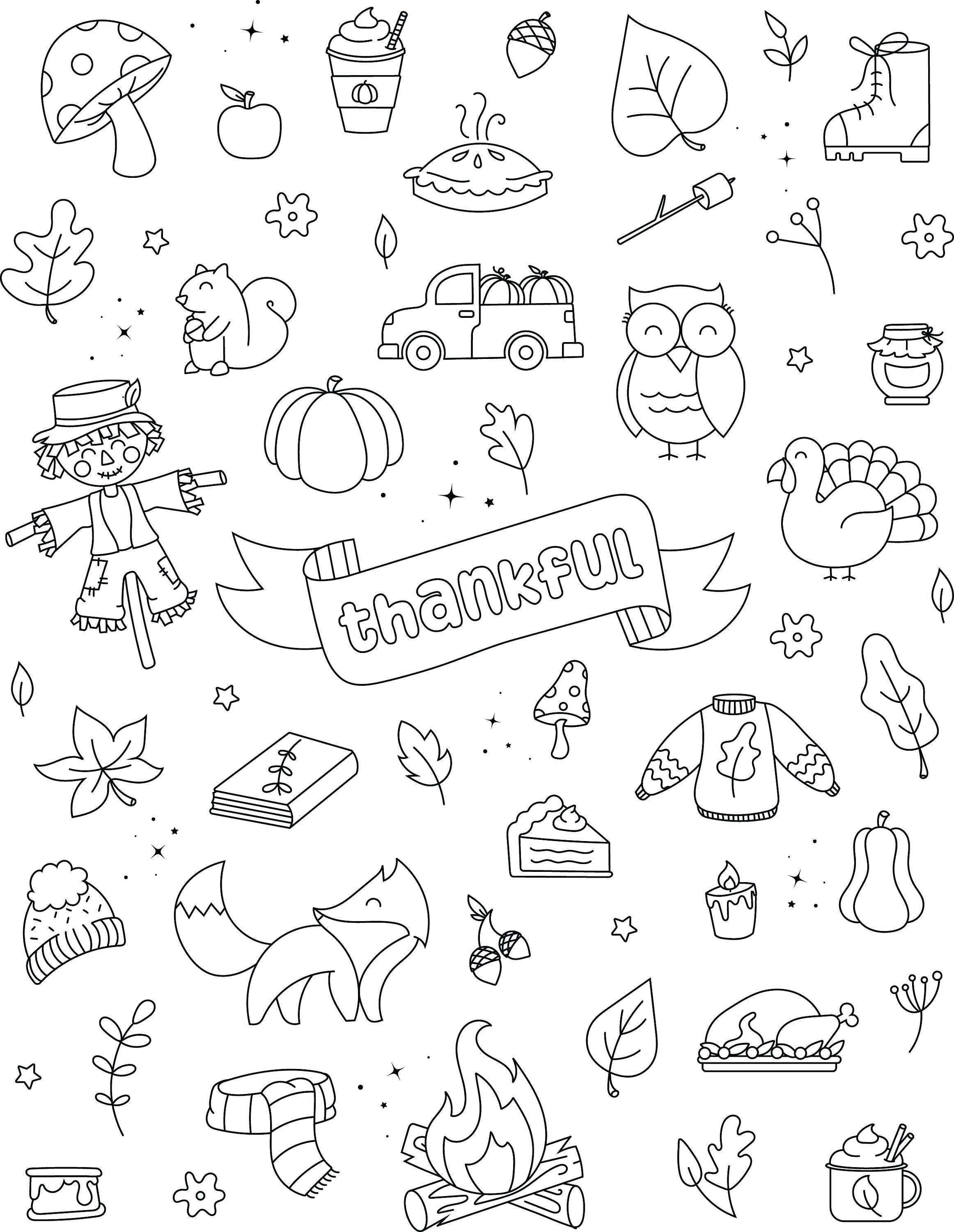 Fall Autumn Coloring Page - INSTANT DOWNLOAD - Leaves - Pumpkins ...
