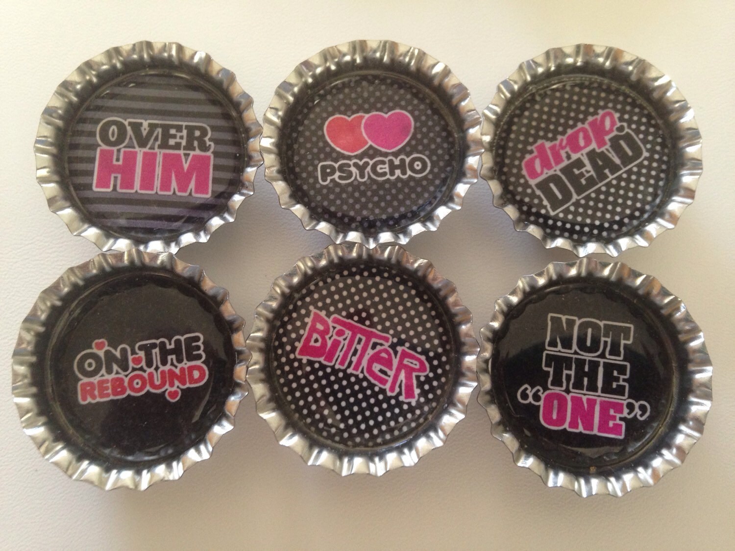 Bitter Valentine Magnets - Set of 6 Assorted Bottle Cap Magnets With ...
