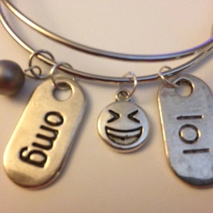 Emoji Emoticon Emotion Texting Expandable Bangle Bracelet With Charms ...