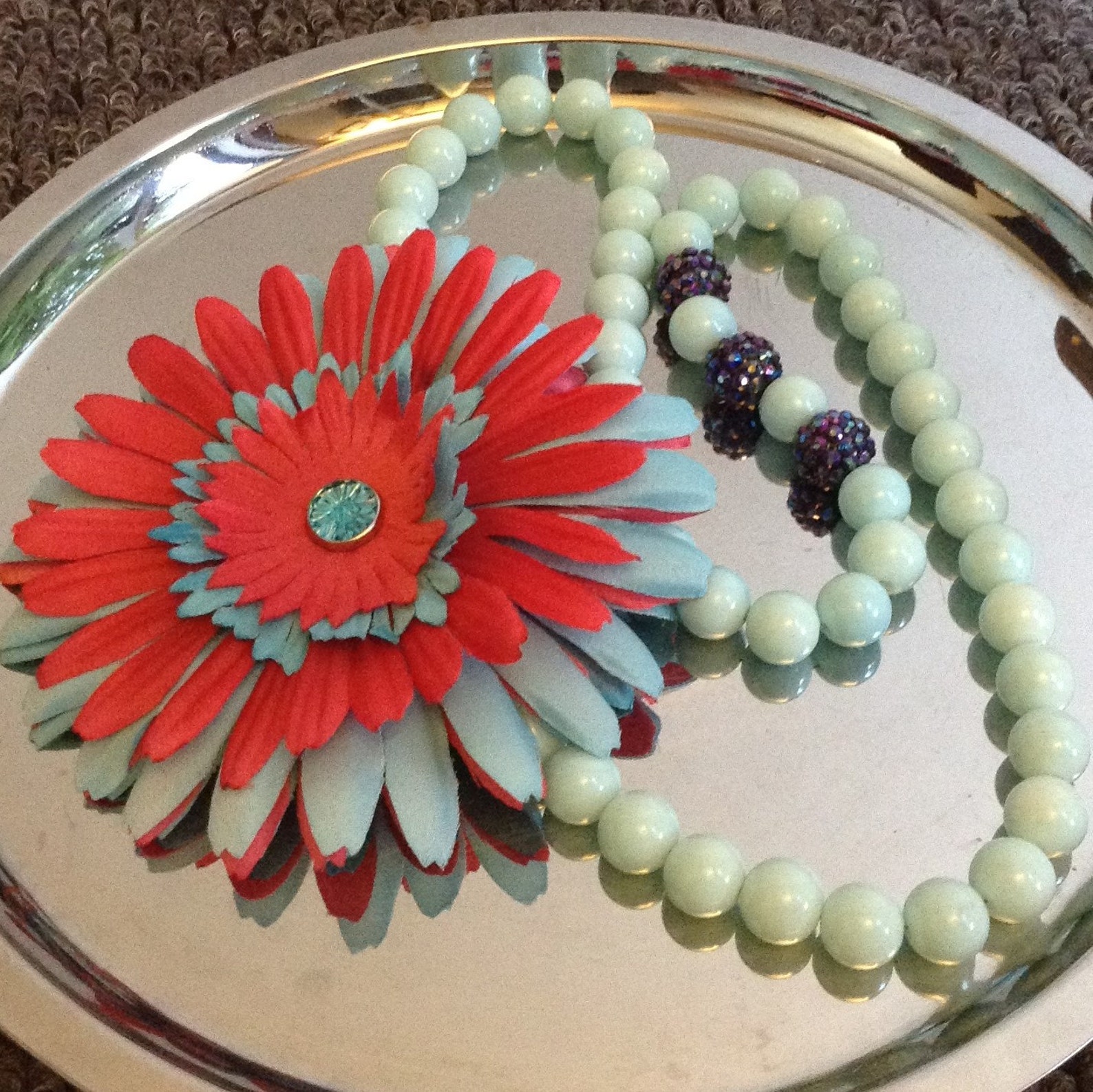 Blue Center 27 Necklace With Big Flower Hair Clip 2 - Etsy