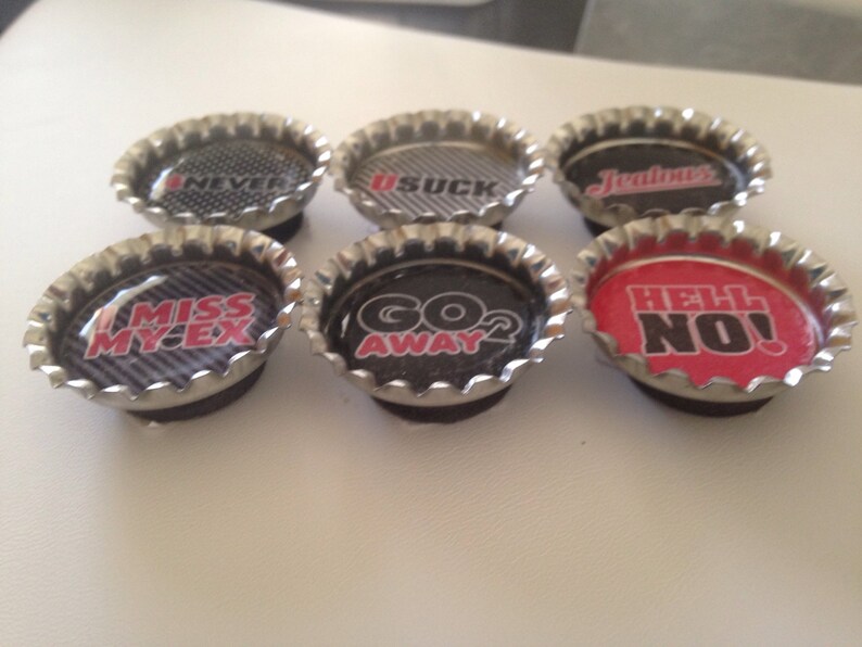 Bitter Valentine Magnets - Set of 6 Assorted Bottle Cap Magnets With ...
