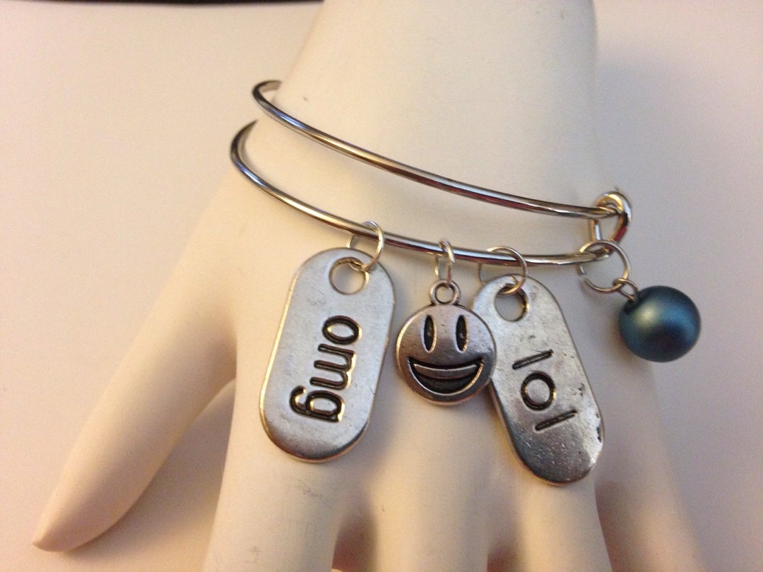 Emoji Emoticon Emotion Texting Expandable Bangle Bracelet With Charms ...