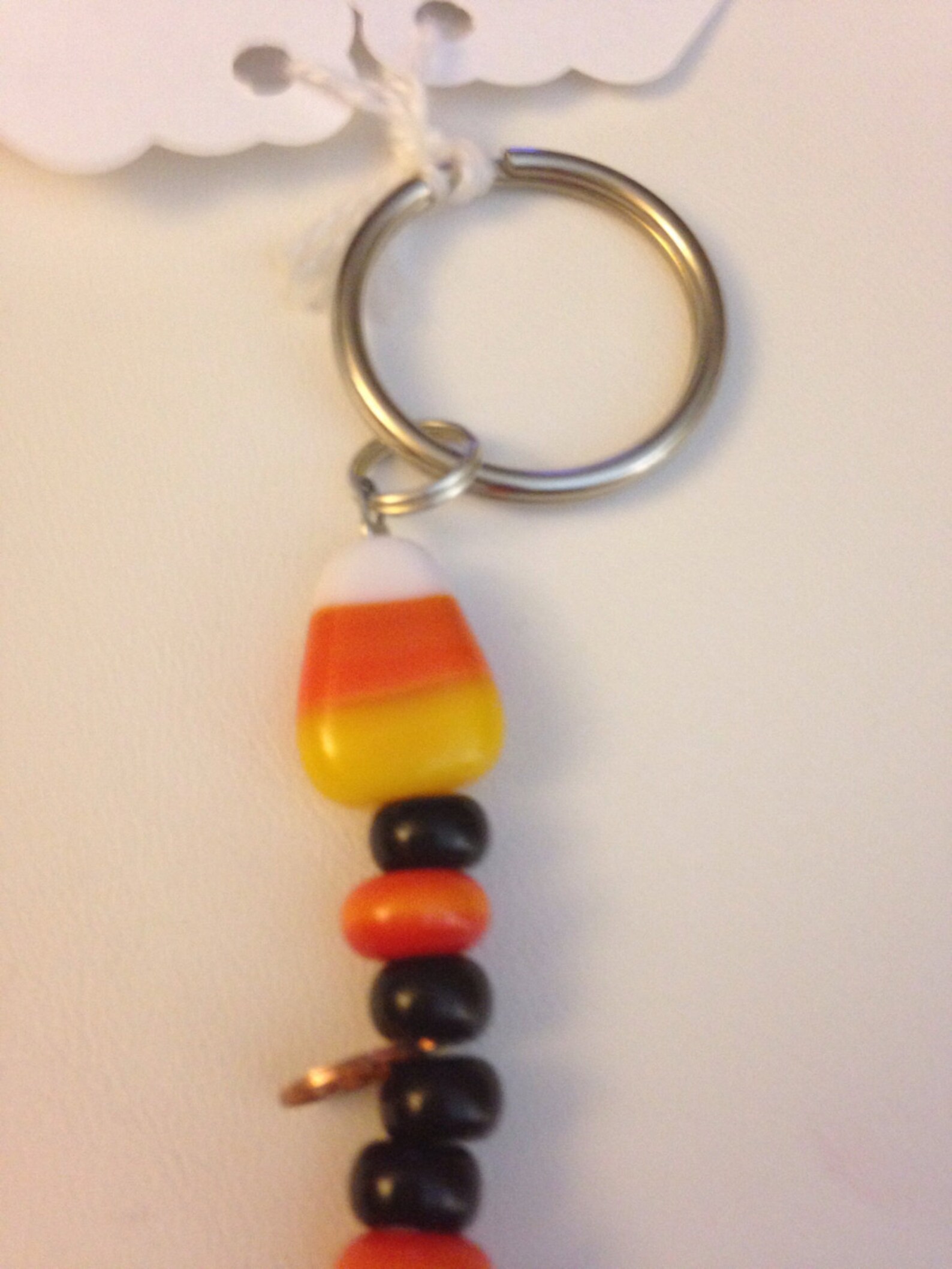 Candy Corns Keychain With Glass Candy Corn Lampwork Bead, Orange, Black ...