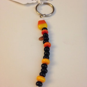 Candy Corns Keychain With Glass Candy Corn Lampwork Bead, Orange, Black ...