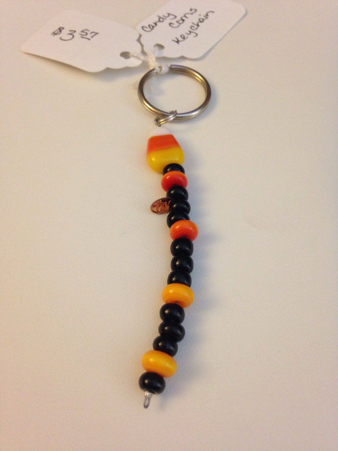 Candy Corns Keychain With Glass Candy Corn Lampwork Bead, Orange, Black ...