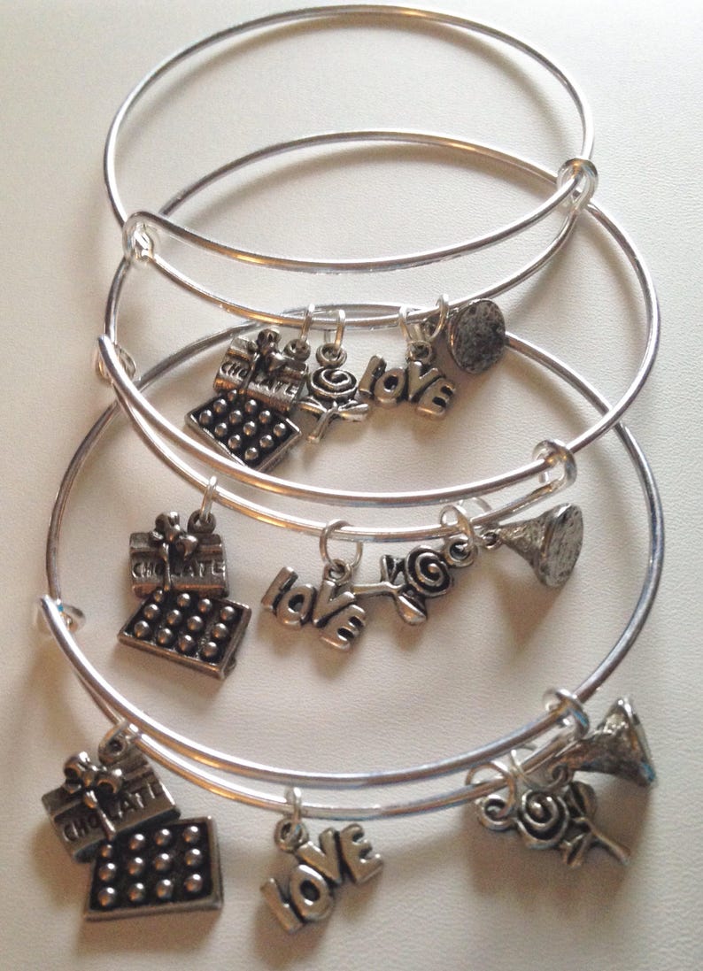 Chocolate Love Expandable Bangle Bracelet With Charms With a Chocolate ...