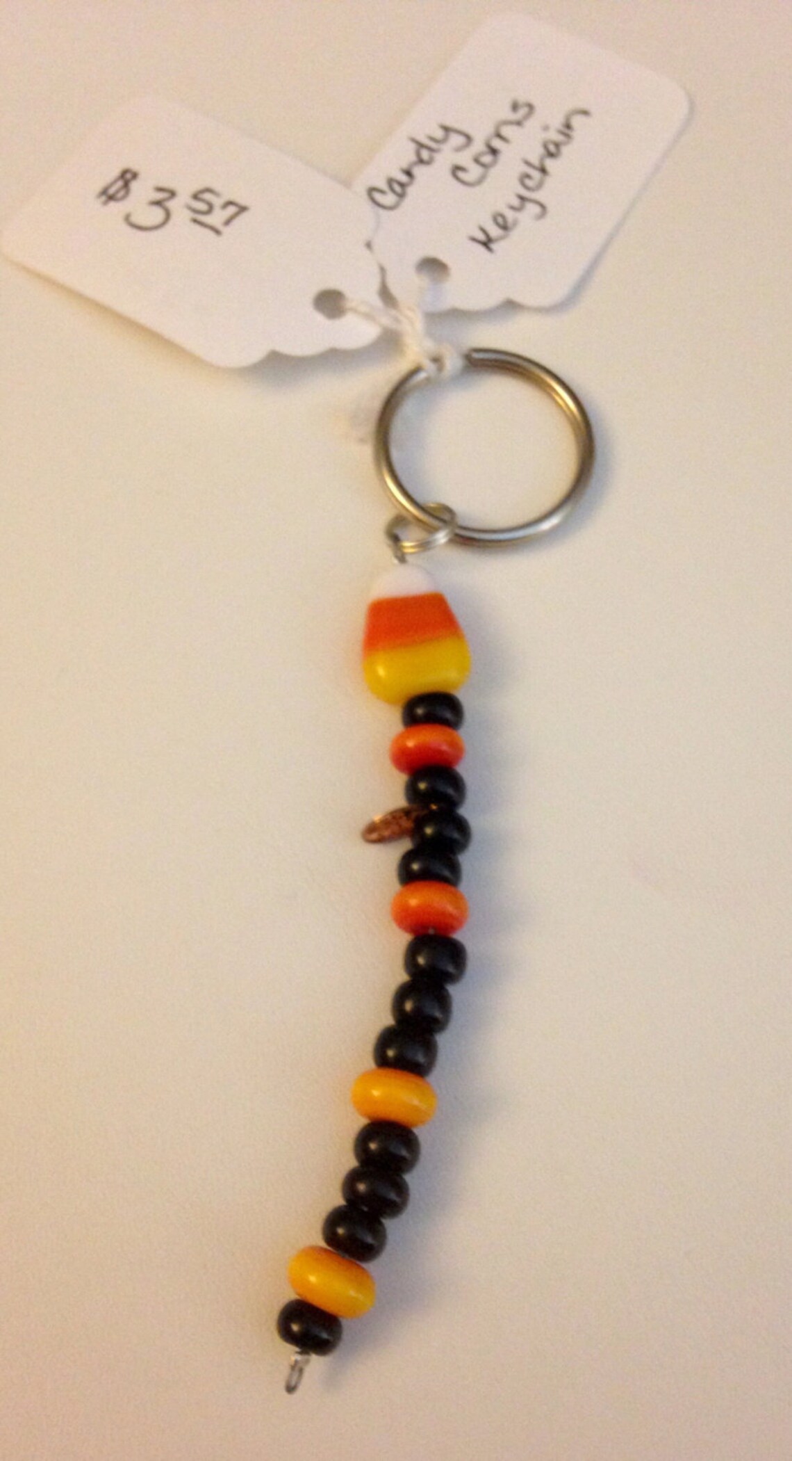 Candy Corns Keychain With Glass Candy Corn Lampwork Bead, Orange, Black ...