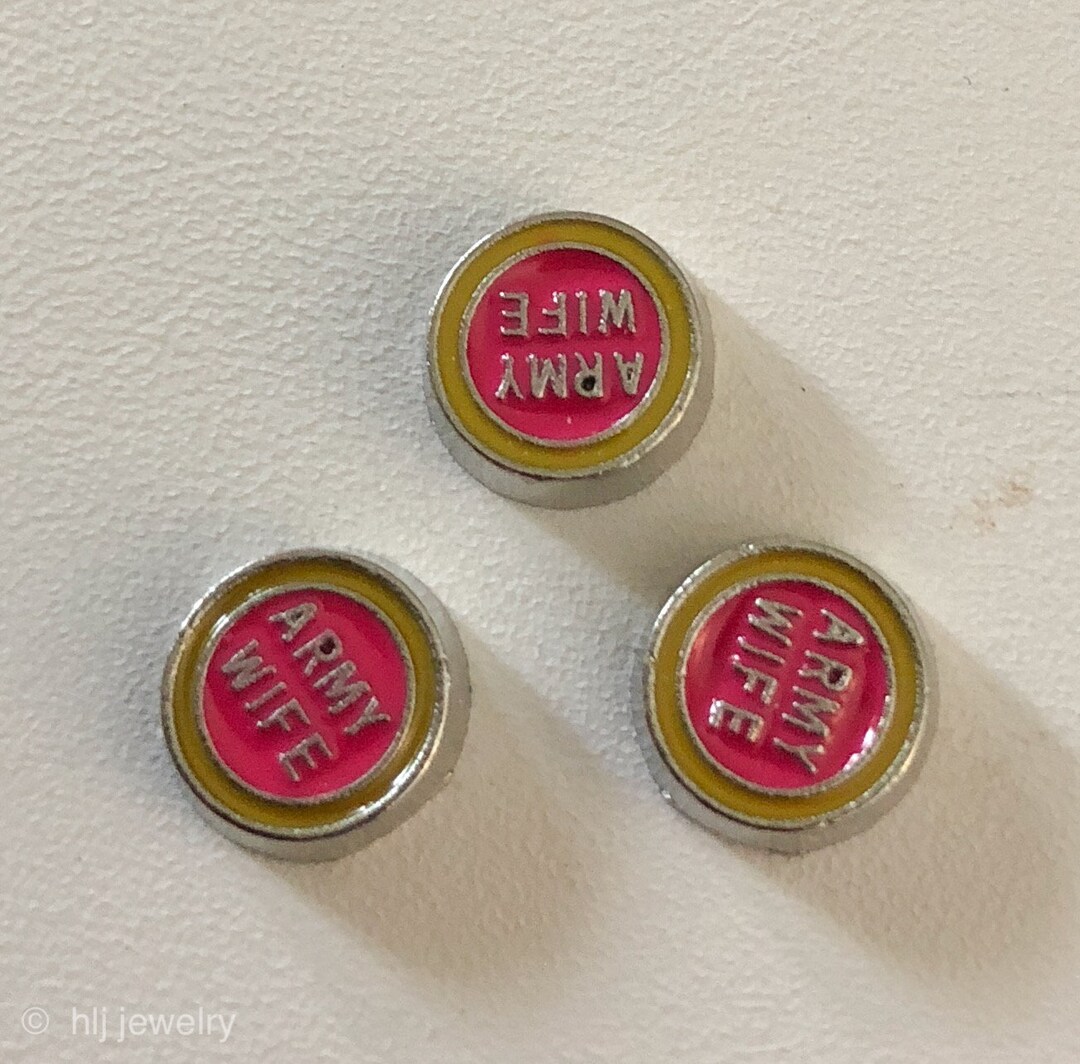 Army Wife Floating Charm for Floating Locket, Gold and Pink Round Charm ...