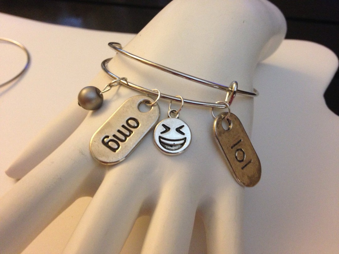 Emoji Emoticon Emotion Texting Expandable Bangle Bracelet With Charms ...