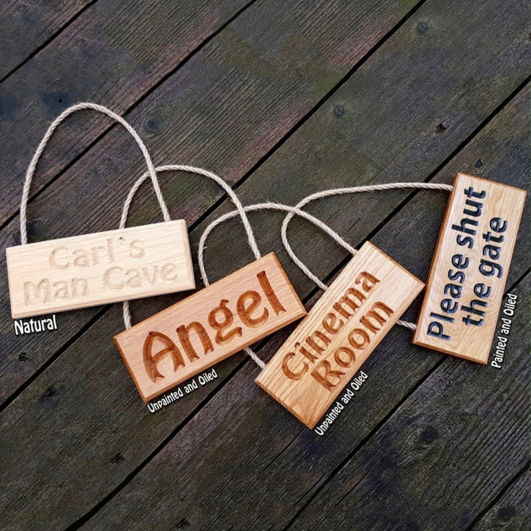 Hanging Wooden House Signs Personalised Engraved Wooden House Name ...