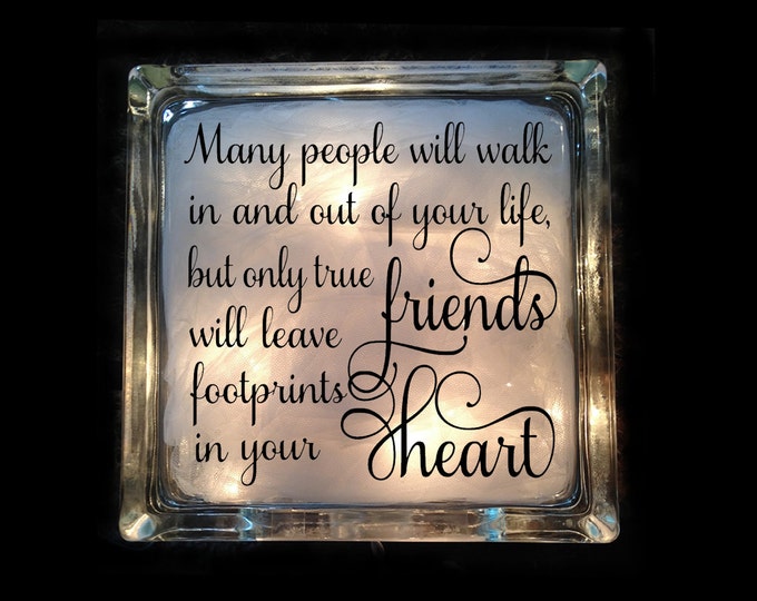 Friendship Gift - Footprints in Your Heart Lighted Glass Block ...