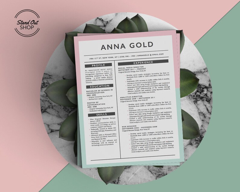 Anna Gold Resume 5 Pack for Microsoft Word and Apple Pages in A4 and US ...