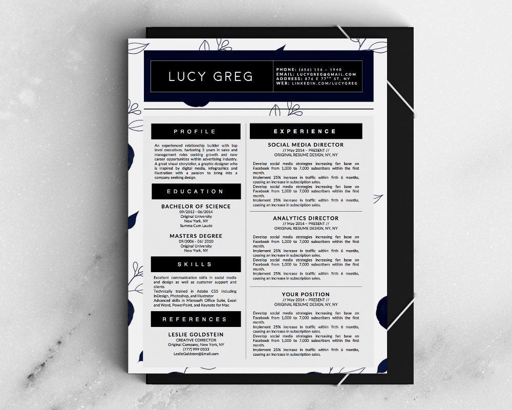 Lucy Greg Modern Beautiful Resume Template With Matching Cover - Etsy