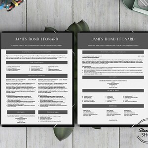 James Bond Leonard Resume Template for Microsoft Word and Apple Pages ...