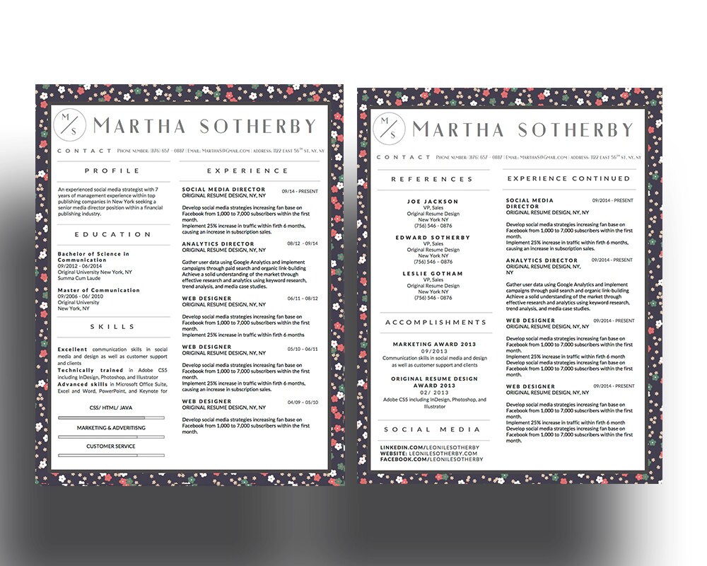 Martha Sotherby Resume Template for Microsoft Word With 2-page Version ...