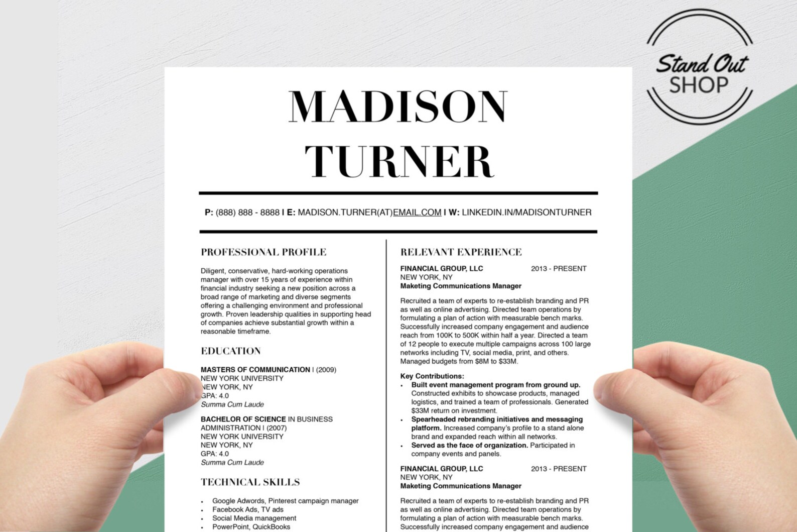 Madison Turner Resume Template for Microsoft Word and Apple Pages in US ...