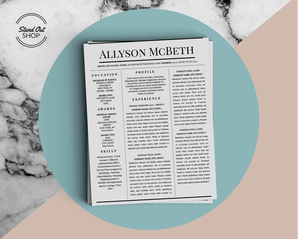 Allyson Mcbeth Resume 5 Pack for Microsoft Word & Apple Pages - Etsy