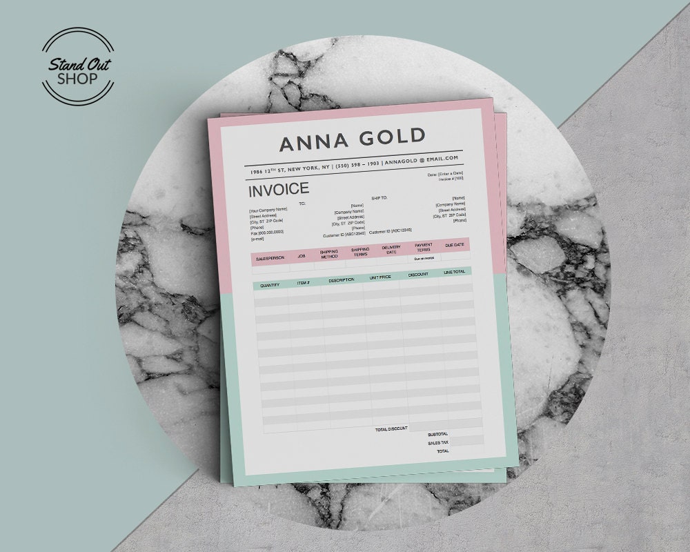 Anna Gold Professional Modern Invoice Template for Microsoft - Etsy