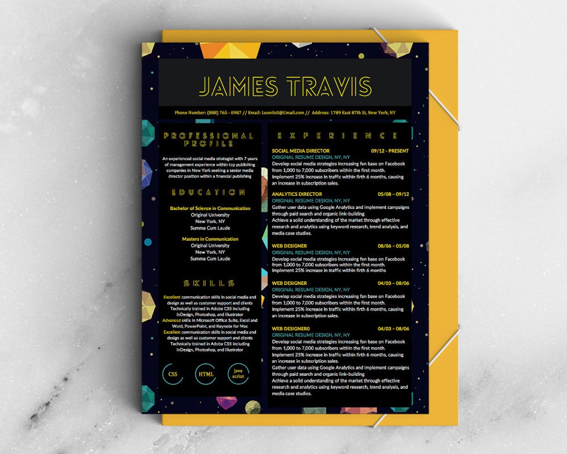 James Travis Creative Resume Template for Microsoft Word - Etsy