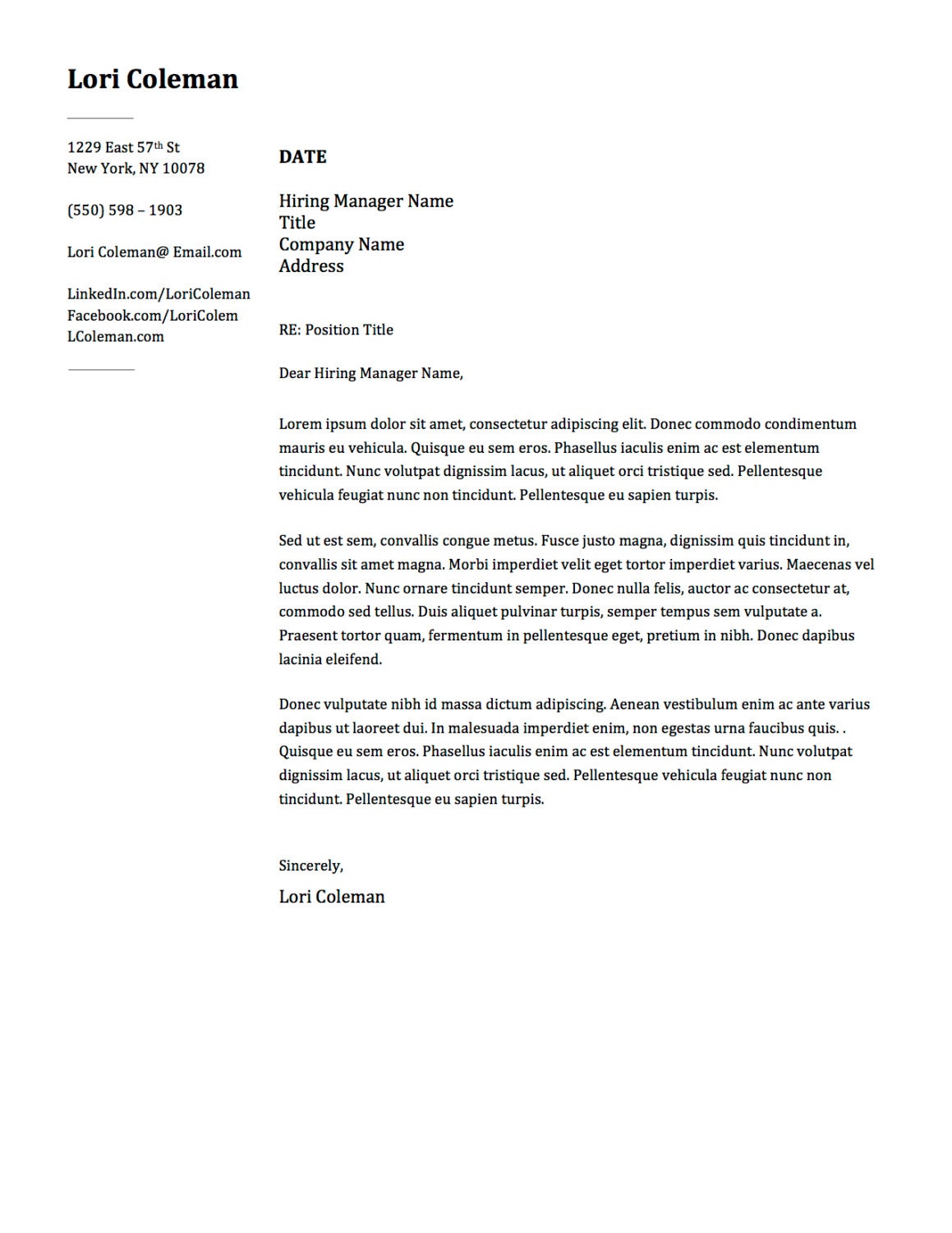 Simple Resume Cover Letter