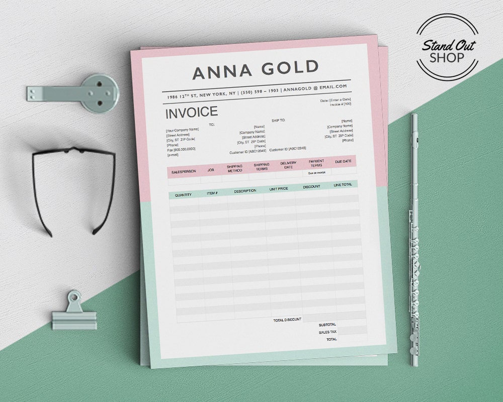 Anna Gold Professional Modern Invoice Template for Microsoft - Etsy