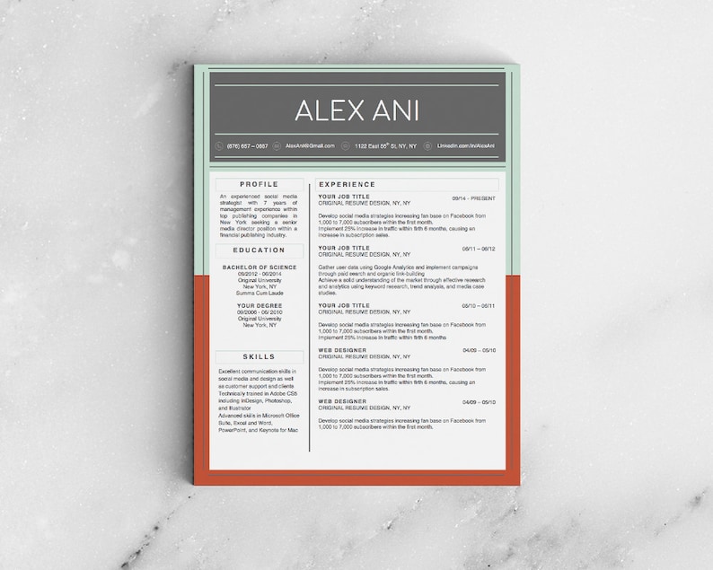 Alex Ani Modern Package - Resume Template + CV, Thank You, and ...