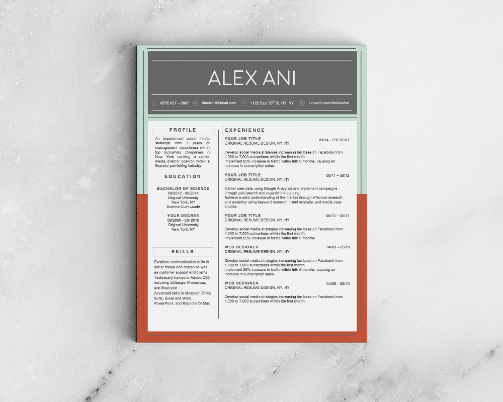 Alex Ani Modern Package - Resume Template + CV, Thank You, and ...