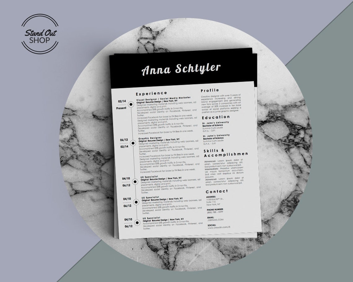 Anna Schtyler Resume Template for Microsoft Word With Matching Cover ...