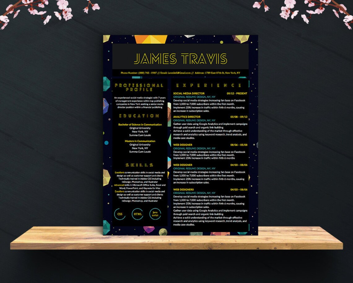 James Travis Creative Resume Template for Microsoft Word - Etsy