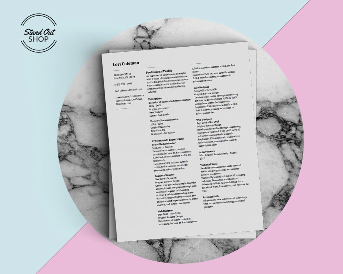 Columns Simple Resume and Cover Letter Template for Microsoft - Etsy