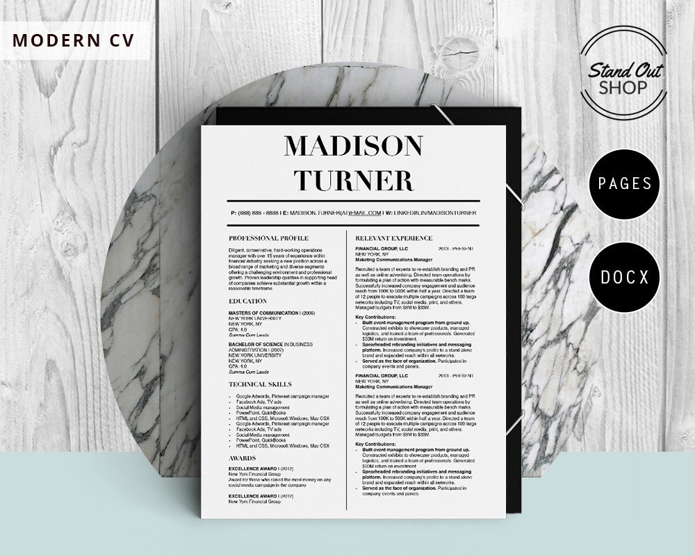 Madison Turner Resume Template for Microsoft Word and Apple Pages in US ...