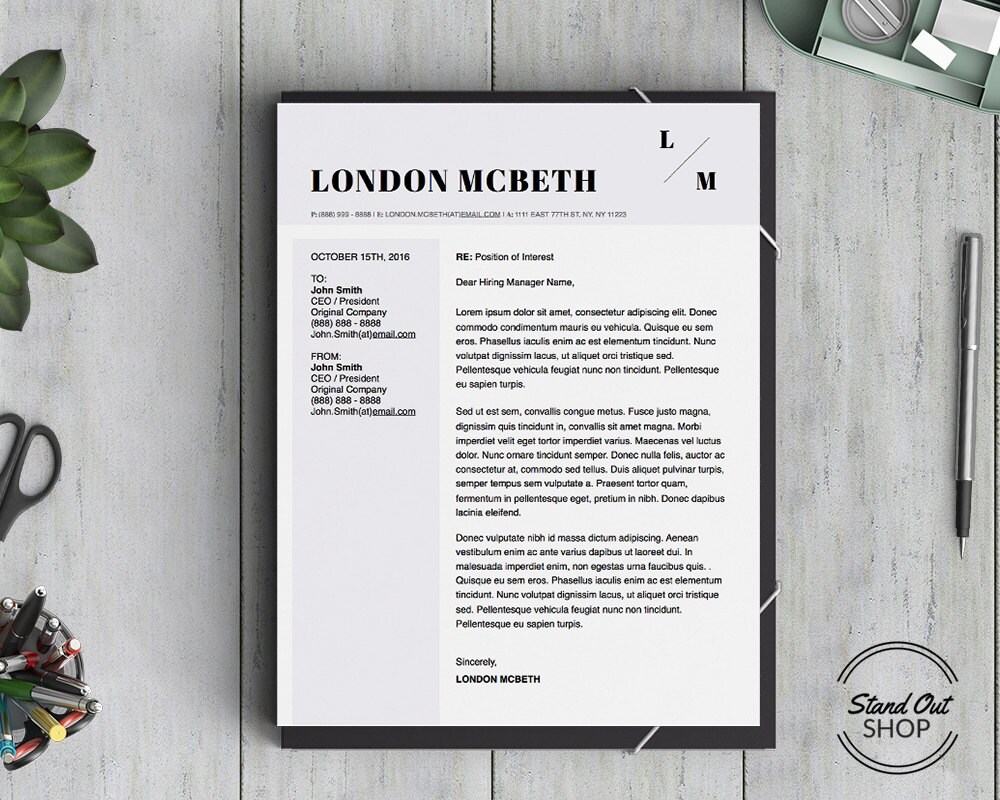 London Mcbeth Resume Template 5 Pack for Microsoft Word and Apple Pages ...