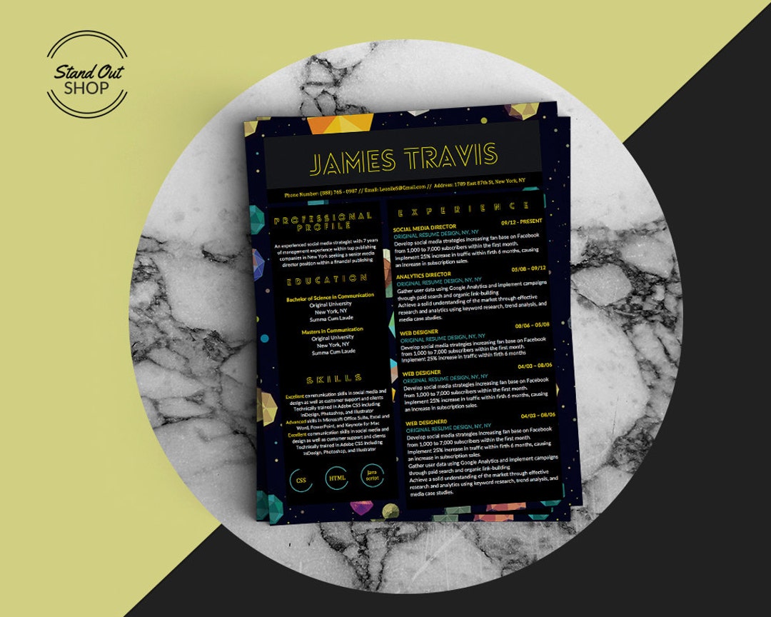James Travis Creative Resume Template for Microsoft Word - Etsy