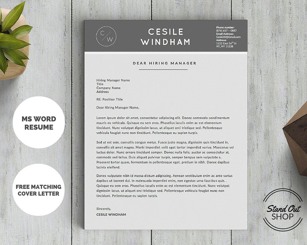 Cesile Windham Modern Resume Template With Matching Cover Letter for ...