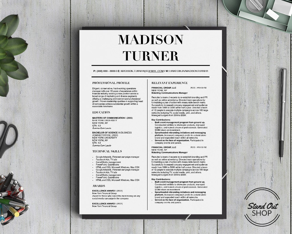 Madison Turner Resume Template for Microsoft Word and Apple Pages in US ...