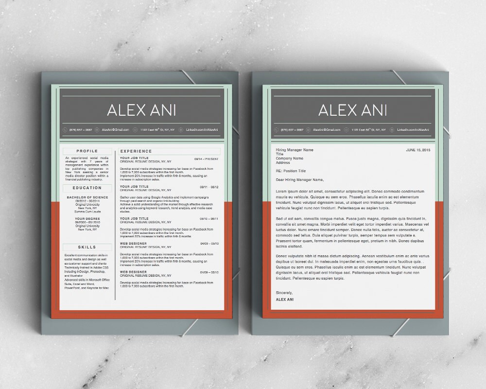 Alex Ani Modern Package - Resume Template + CV, Thank You, and ...