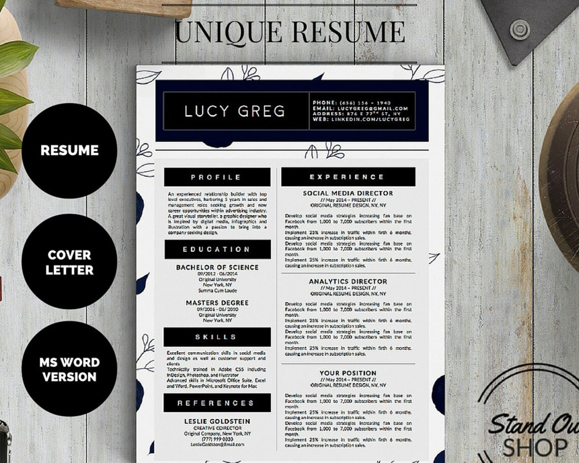 Lucy Greg Modern Beautiful Resume Template With Matching Cover Letter ...
