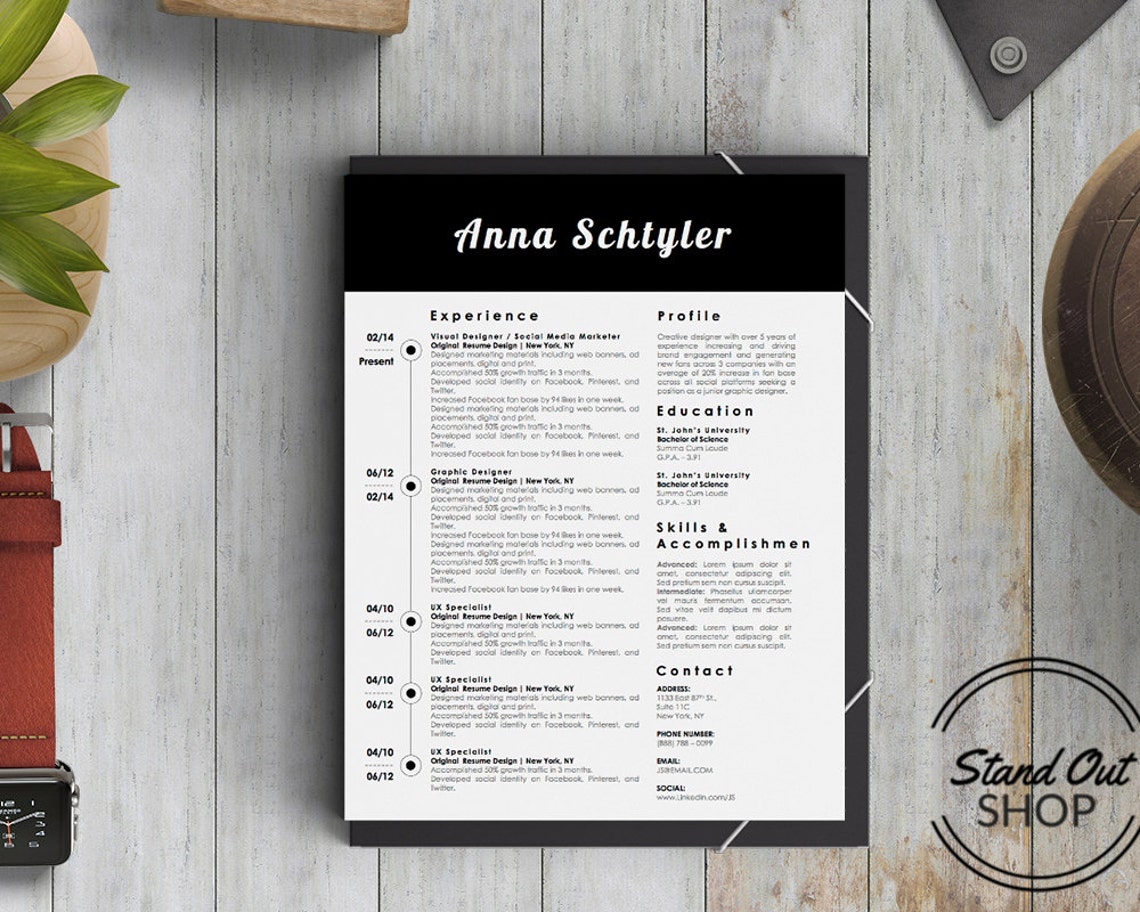 Anna Schtyler Resume Template for Microsoft Word With Matching Cover ...