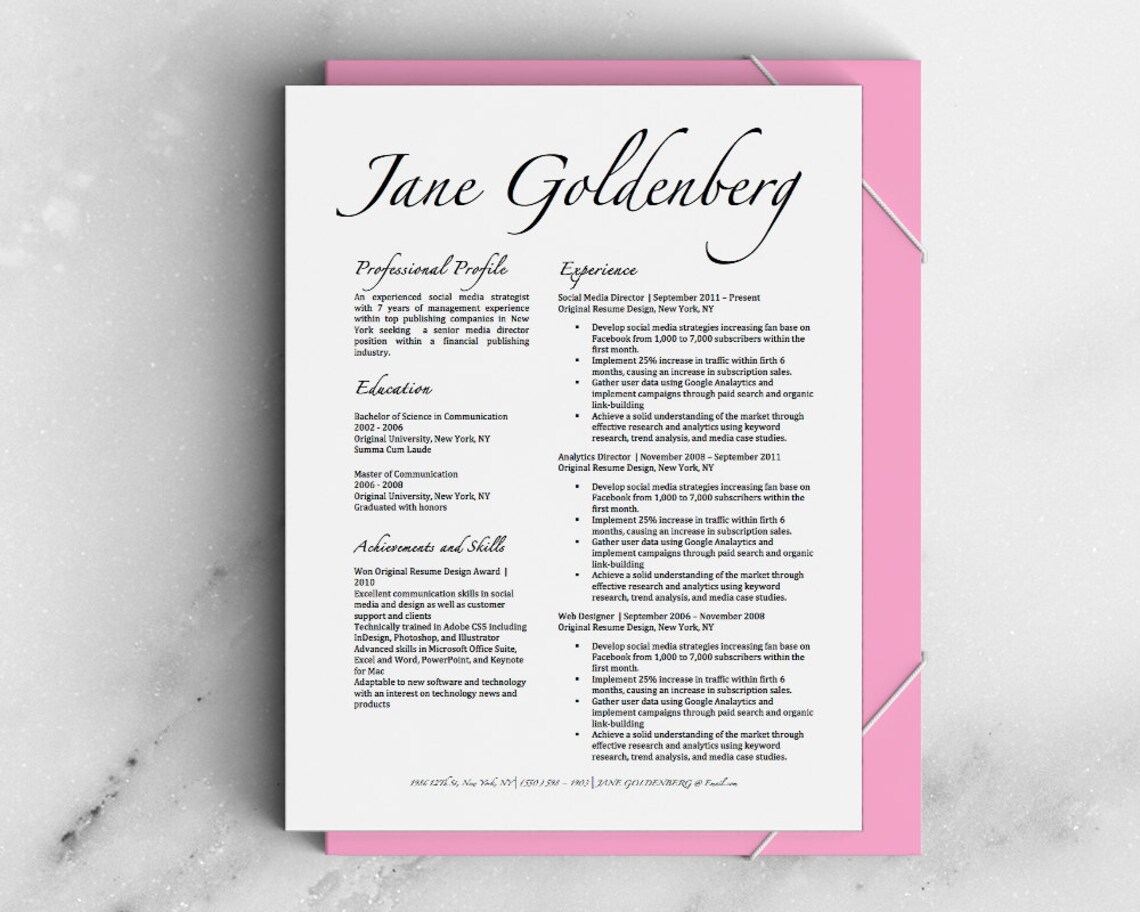 Jane Goldenberg Modern Fancy Resume + Cover Letter Template for ...