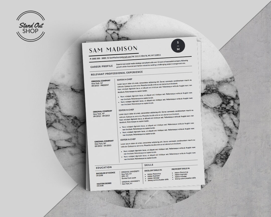 Sam Madison Resume Template for Microsoft Word and Apple Pages - Etsy