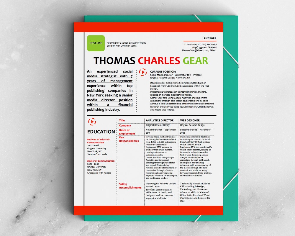 Thomas Gear Creative Magazine Inspired Infographic Resume and Cover ...