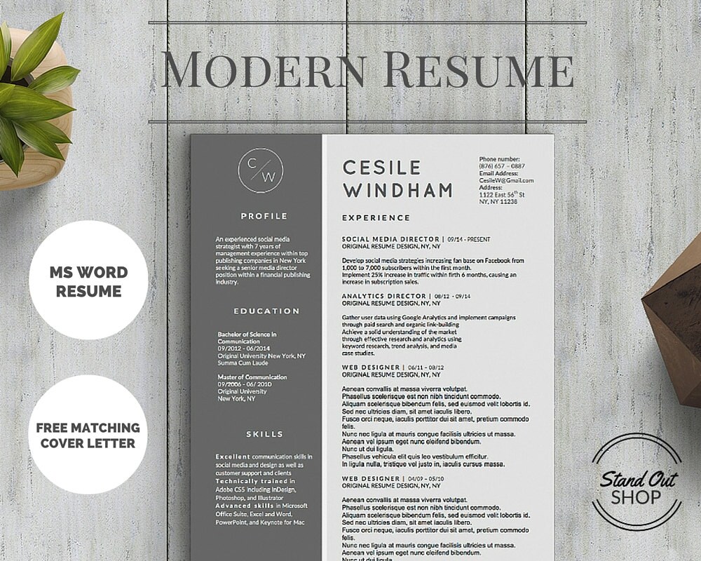 Cesile Windham Modern Resume Template With Matching Cover Letter for ...
