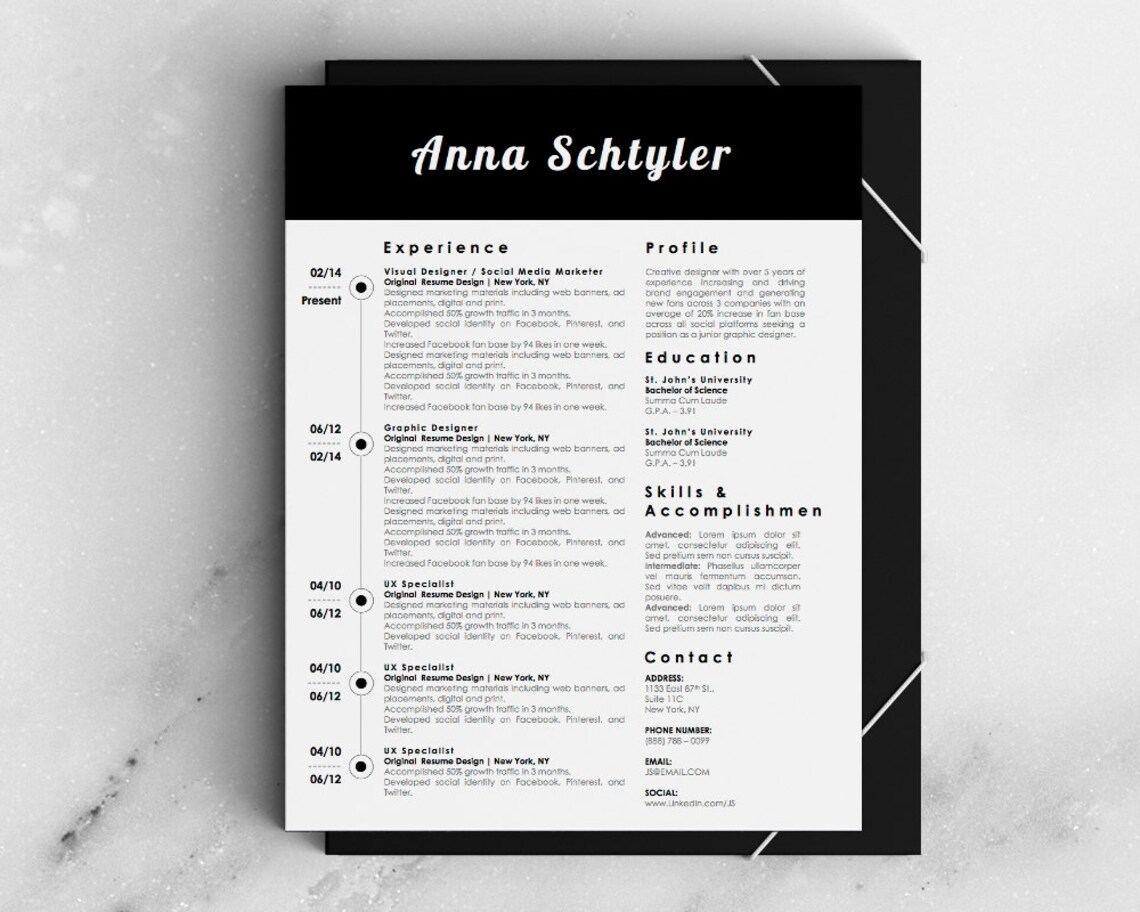 Anna Schtyler Resume Template for Microsoft Word With Matching Cover ...