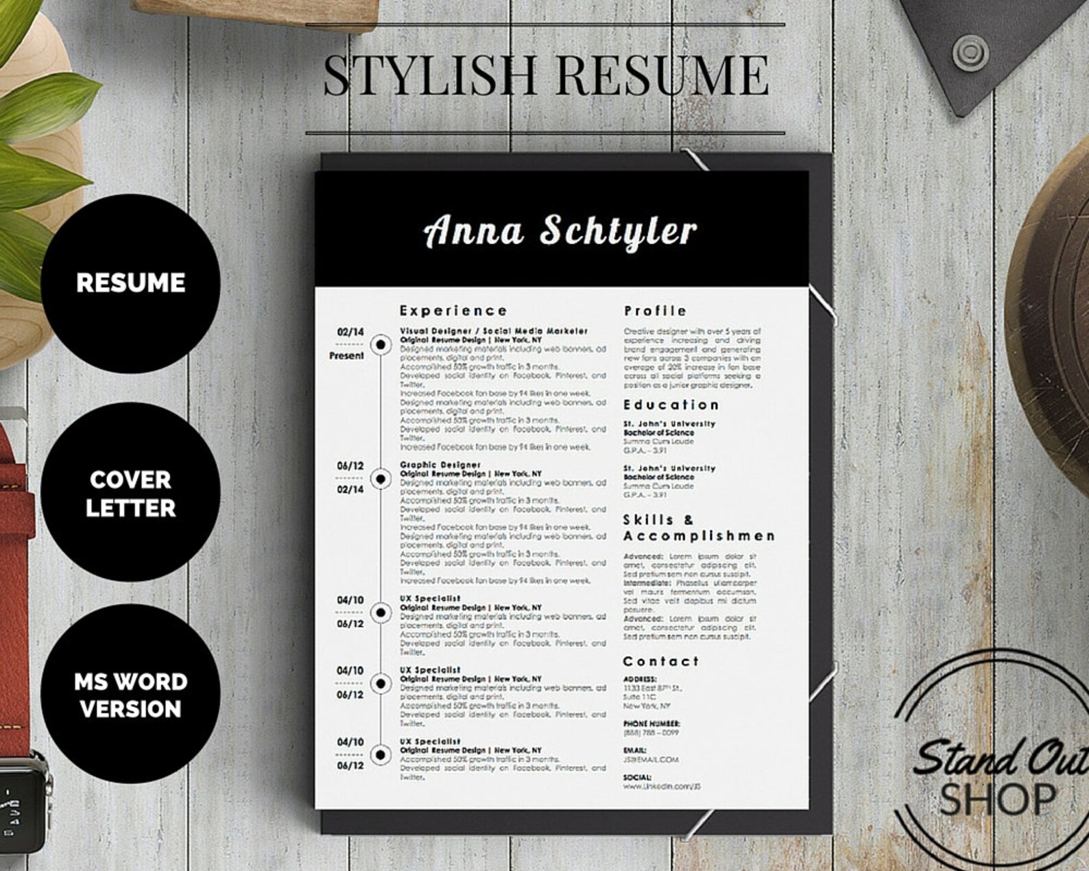 Anna Schtyler Resume Template for Microsoft Word With Matching Cover ...