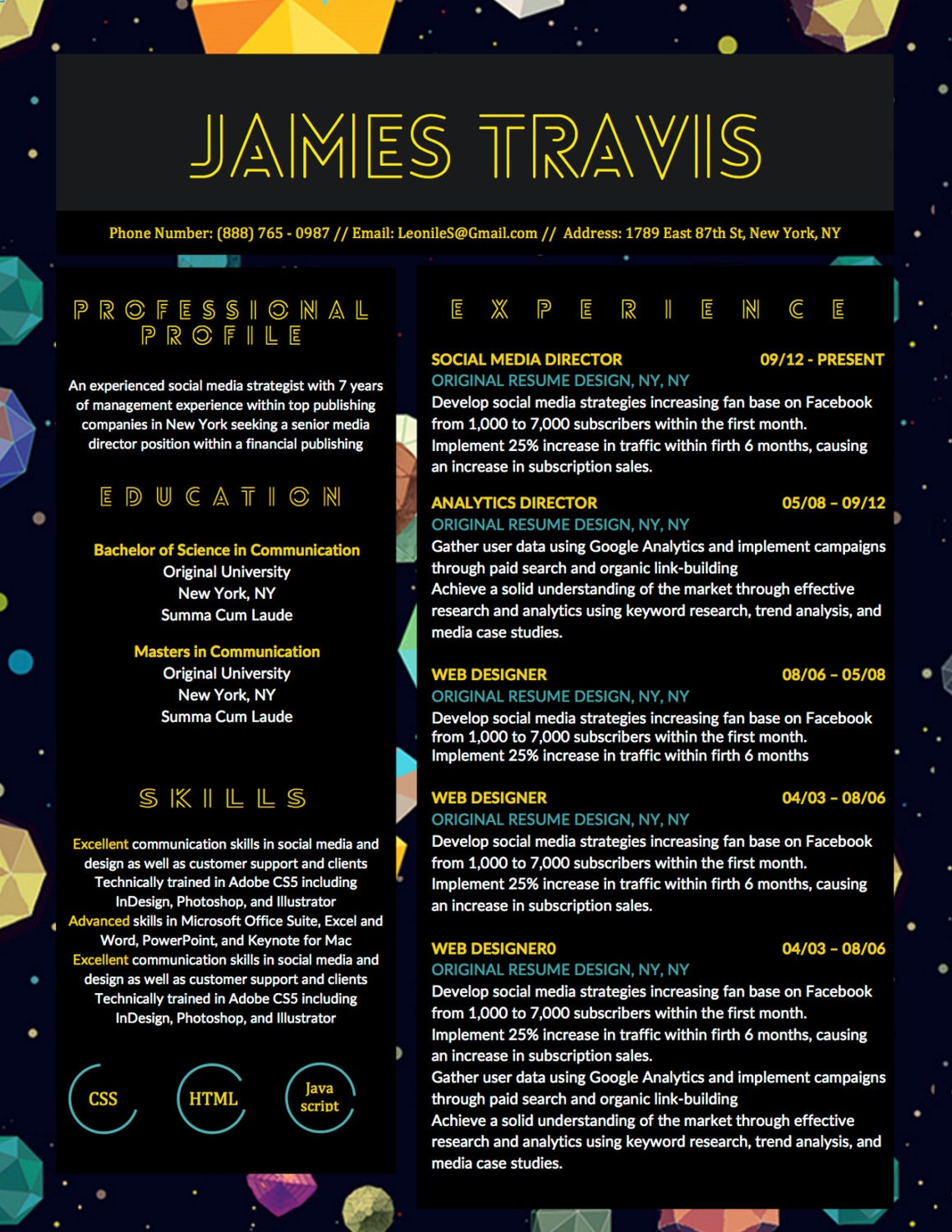 James Travis Creative Resume Template for Microsoft Word - Etsy