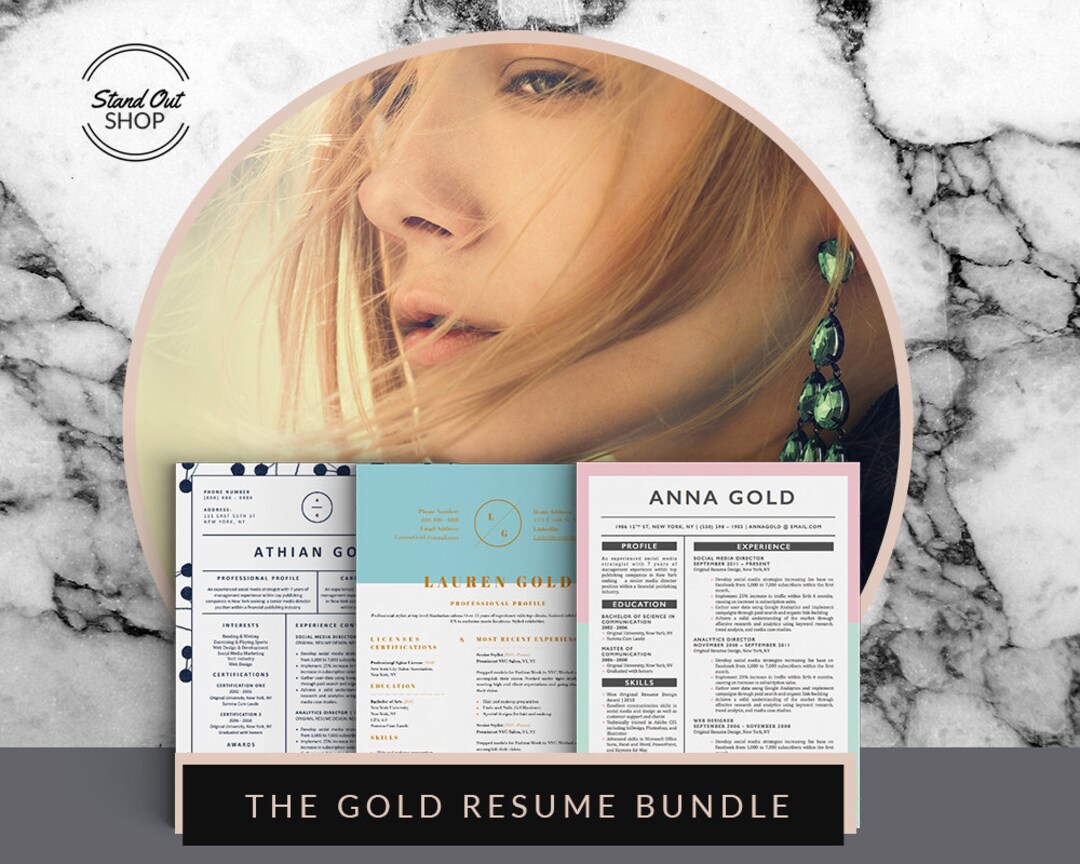 The Gold Resume Bundle - Get 3 Beautiful Modern Resume Templates for ...