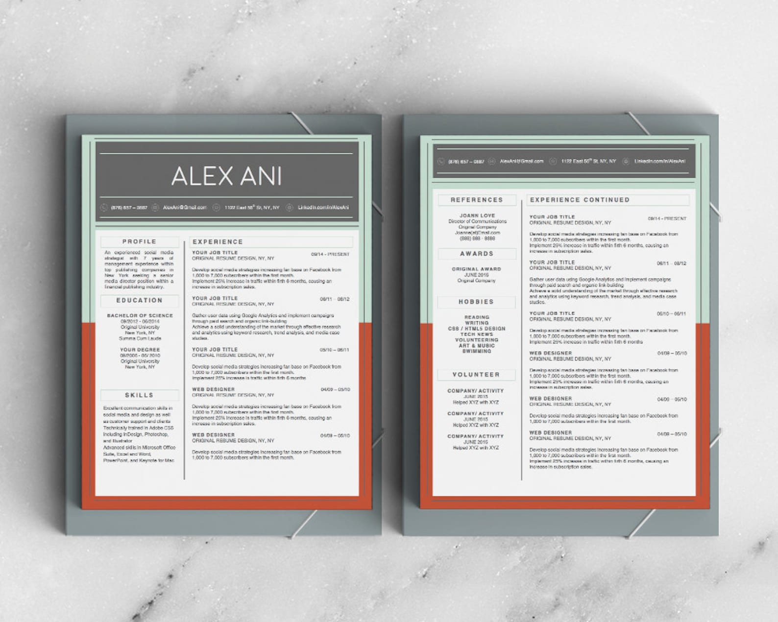 Alex Ani Modern Package - Resume Template + CV, Thank You, and ...