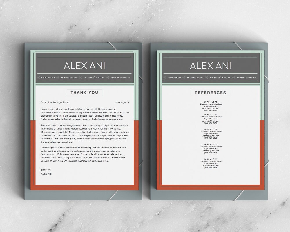 Alex Ani Modern Package - Resume Template + CV, Thank You, and ...
