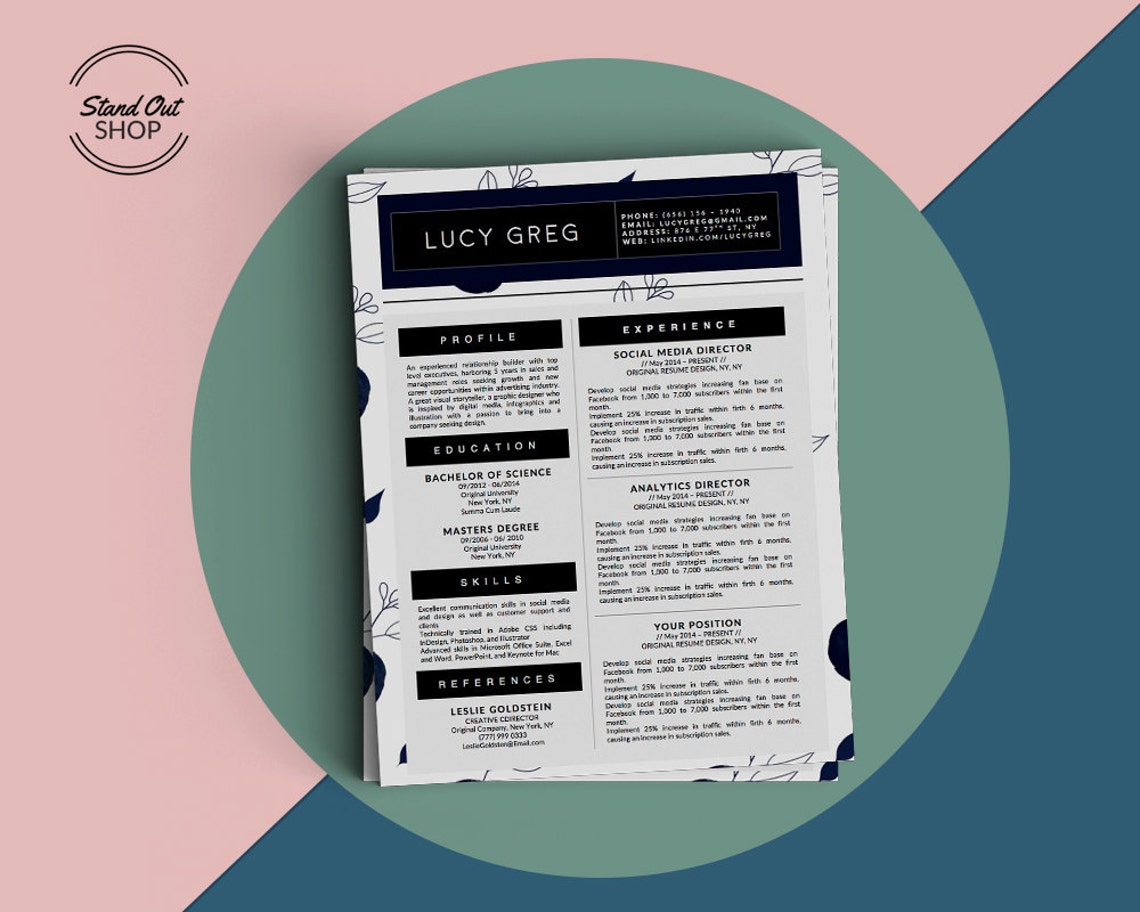 Lucy Greg Modern Beautiful Resume Template With Matching Cover Letter ...