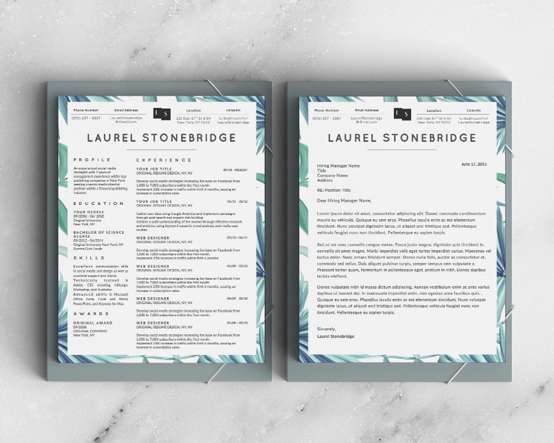 Laurel Stonebridge Vol. I Modern Resume Template for - Etsy